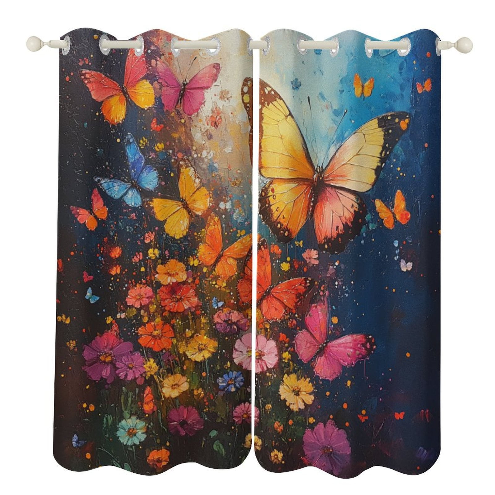 Dancing Butterflies 2 Panel Curtain Set, Watercolor Painting Window ...