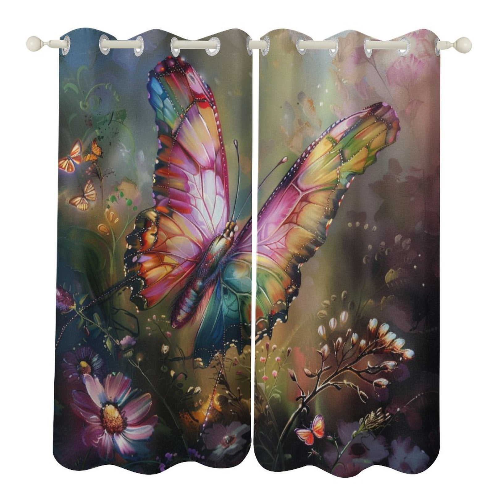 Dancing Butterflies 2 Panel Curtain Set, Watercolor Painting Window ...