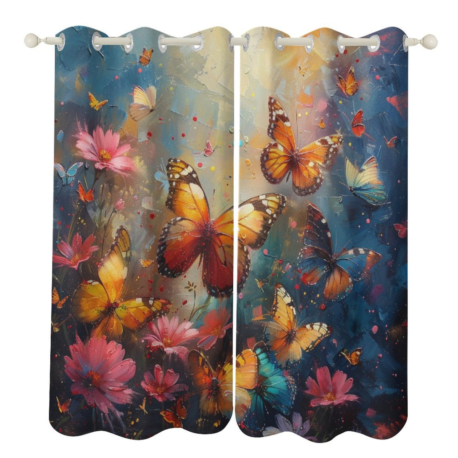 Dancing Butterflies 2 Panel Curtain Set, Watercolor Painting Window ...