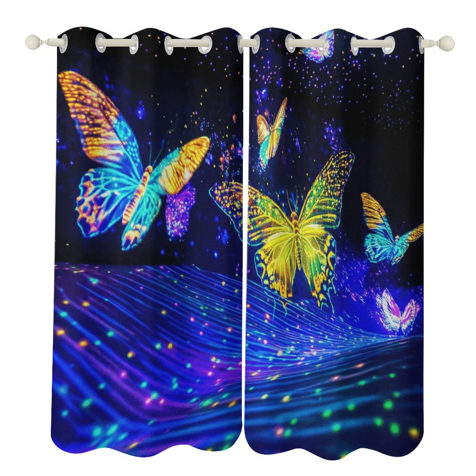 Dancing Butterflies 2 Panel Curtain Set, Watercolor Painting Window ...
