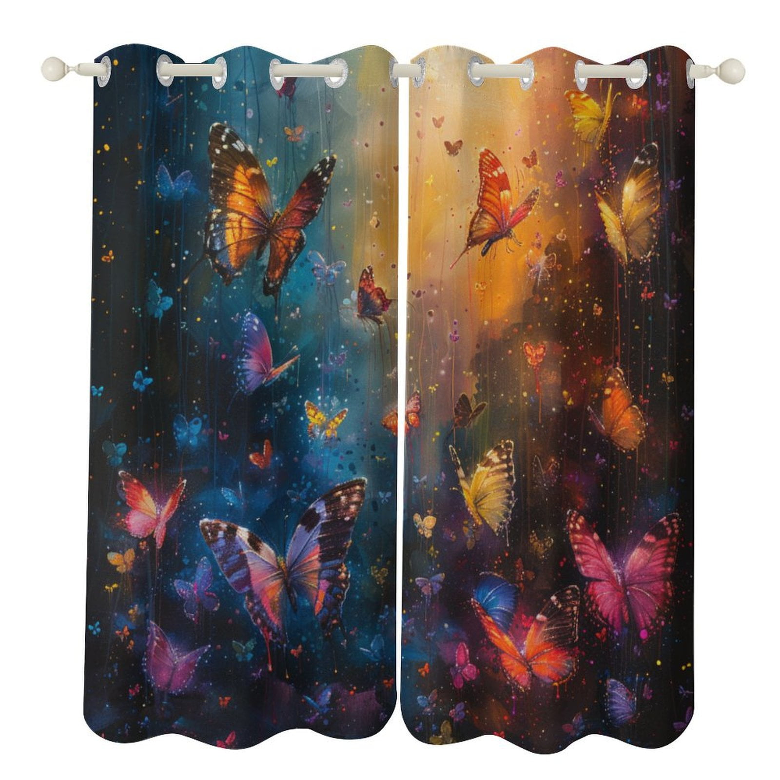 Dancing Butterflies Curtains Watercolor Theme Window Curtains Grommet ...
