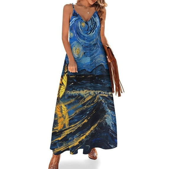 Dancing Butterflies Design Sleeveless Dress Woman Fashion Long Dresses ...