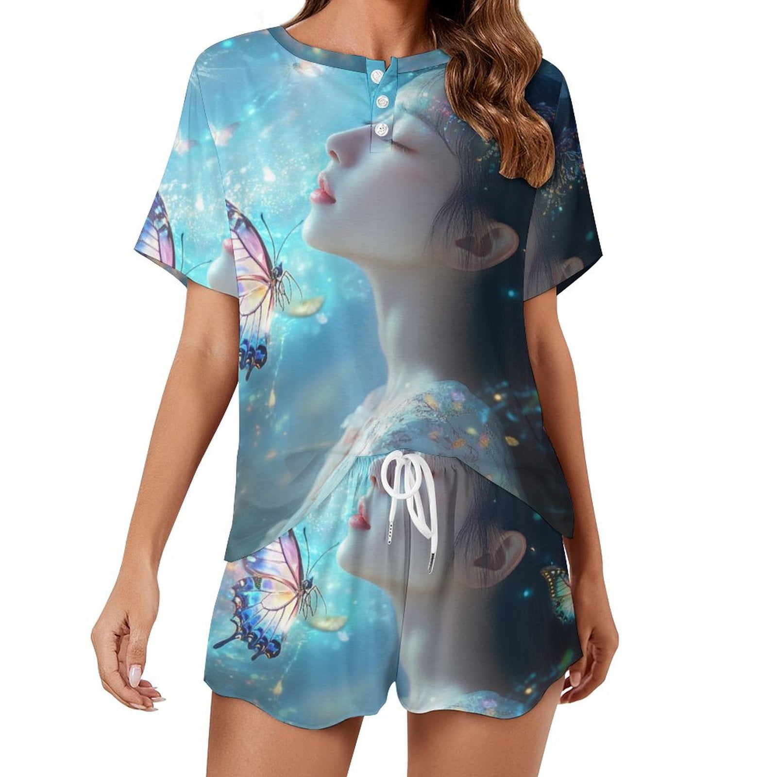 Dancing Butterflies Print Women'S Pajamas Set Summer Sleepwear Sets 2 ...