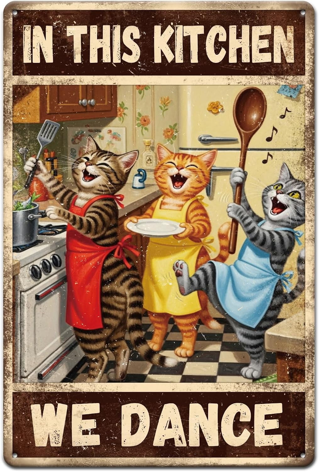 Dancing Cat Kitchen Metal Tin Sign 8x12in "We Dance" Vintage Painting ...