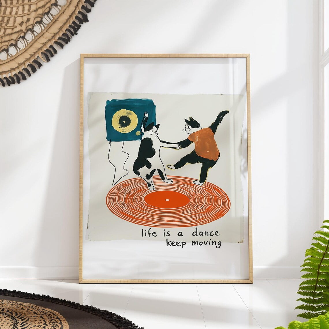 Dancing Cats Record Player Music Wall Art 2, Stretched Canvas 16x20in ...
