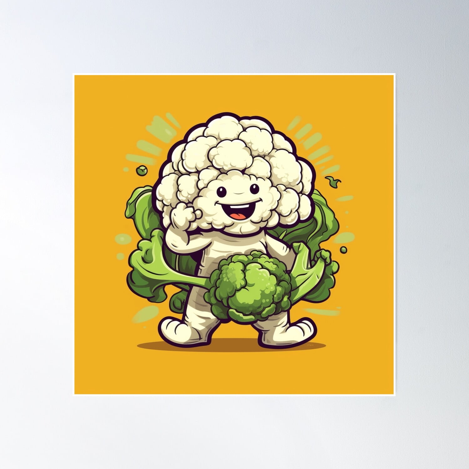 Dancing Cauliflower Happy Yellow Poster Wall Art, Modern Wall Decor ...