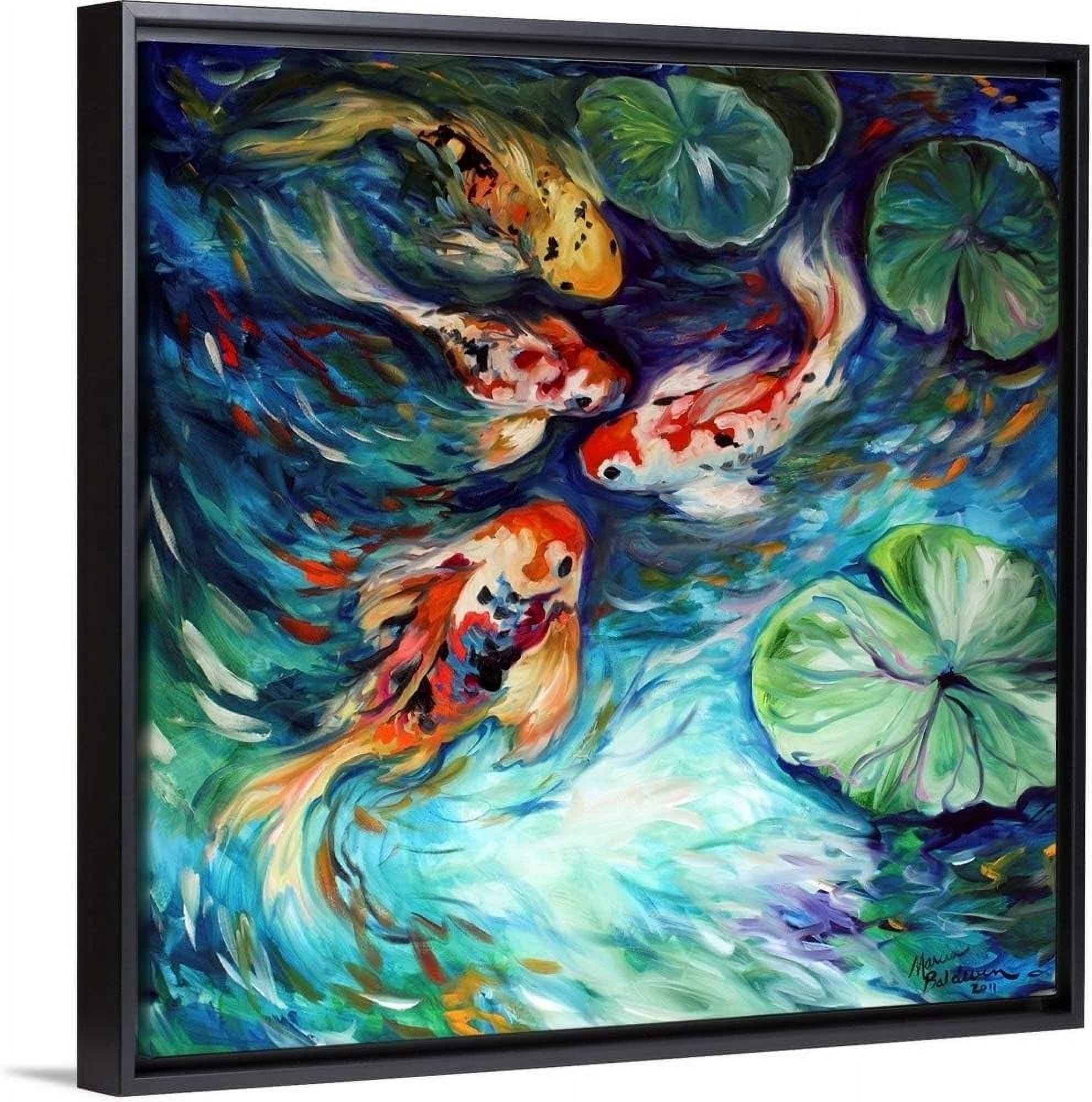Dancing Colors Koi Black Float Frame Canvas Art, Wildlife Artwork ...
