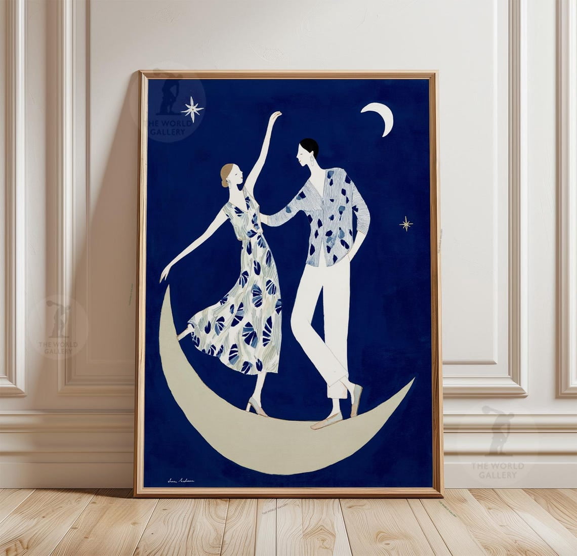 Dancing Couple Moon Romantic Night Blue Poster Unframed Paper Print ...