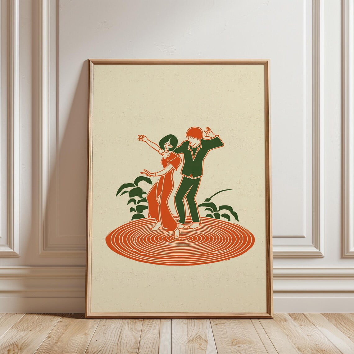 Dancing Couple Retro Vinyl Record Illustration Music Wall Art Decor ...