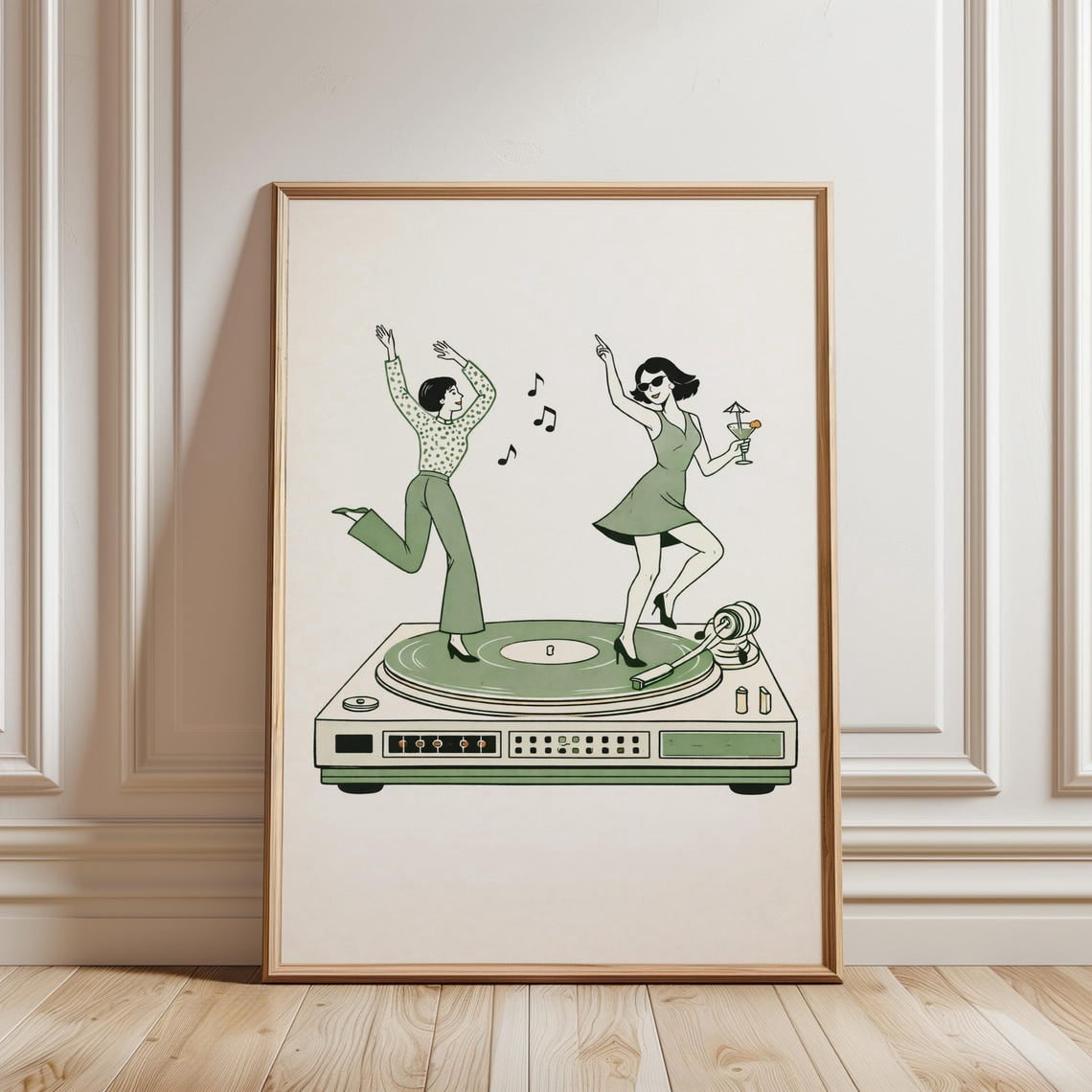 Dancing Couple Retro Vinyl Record Player Minimalist Music Illustration ...