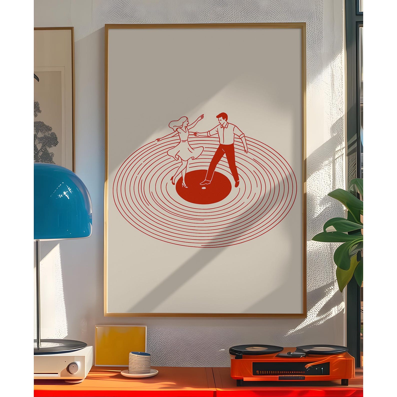 Dancing Couple Wall Art Print, Retro Record Player Poster, Modern Music ...