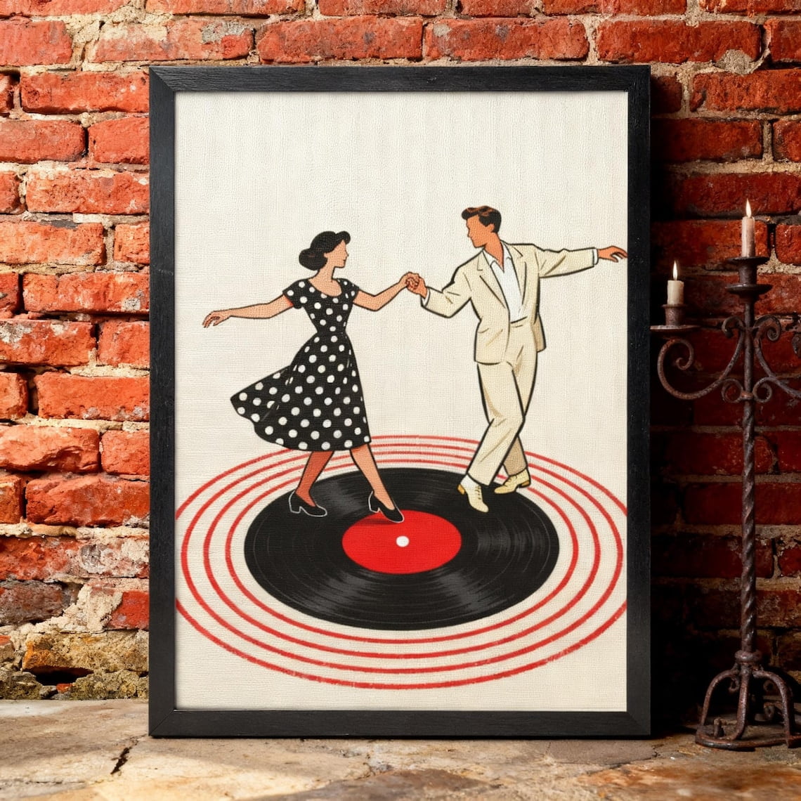 Dancing Couple Wall Art Print, Retro Record Player Print, Modern Music ...