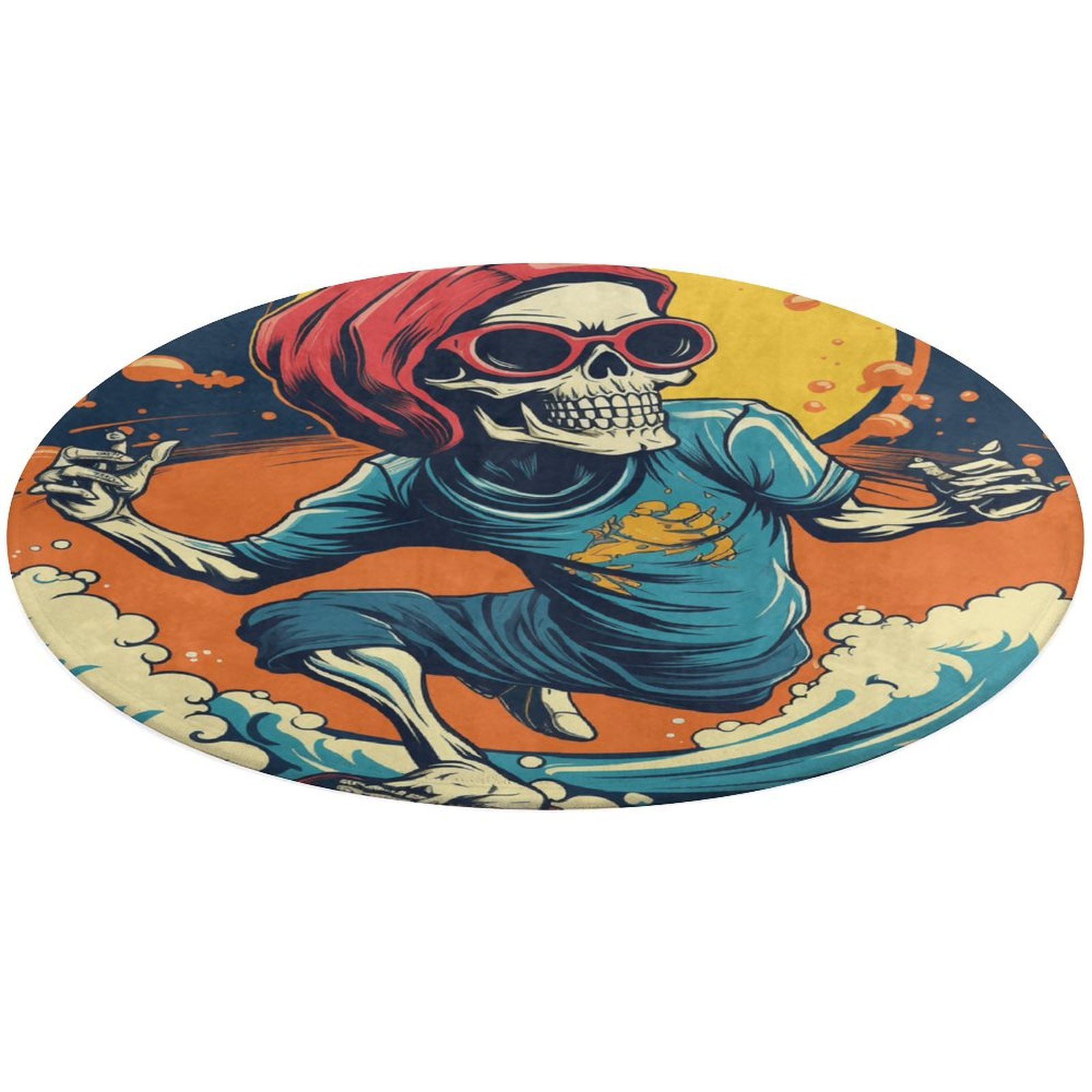 Dancing Cute Skull Man Round Rugs -Washable Non-Slip Small Round Area ...
