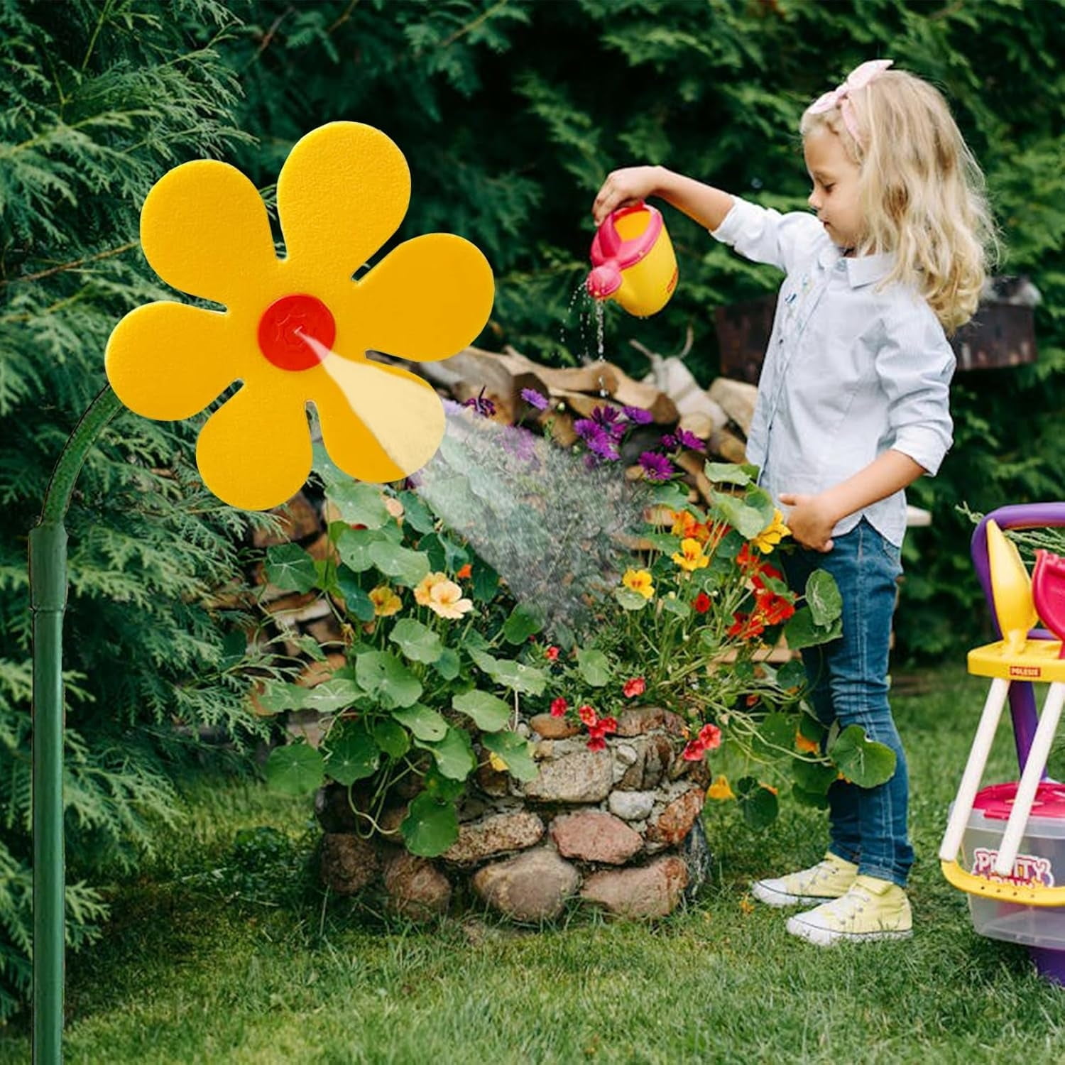Dancing Daisy Water Spinner for Yard, 363° Rotating Sunflower Water ...