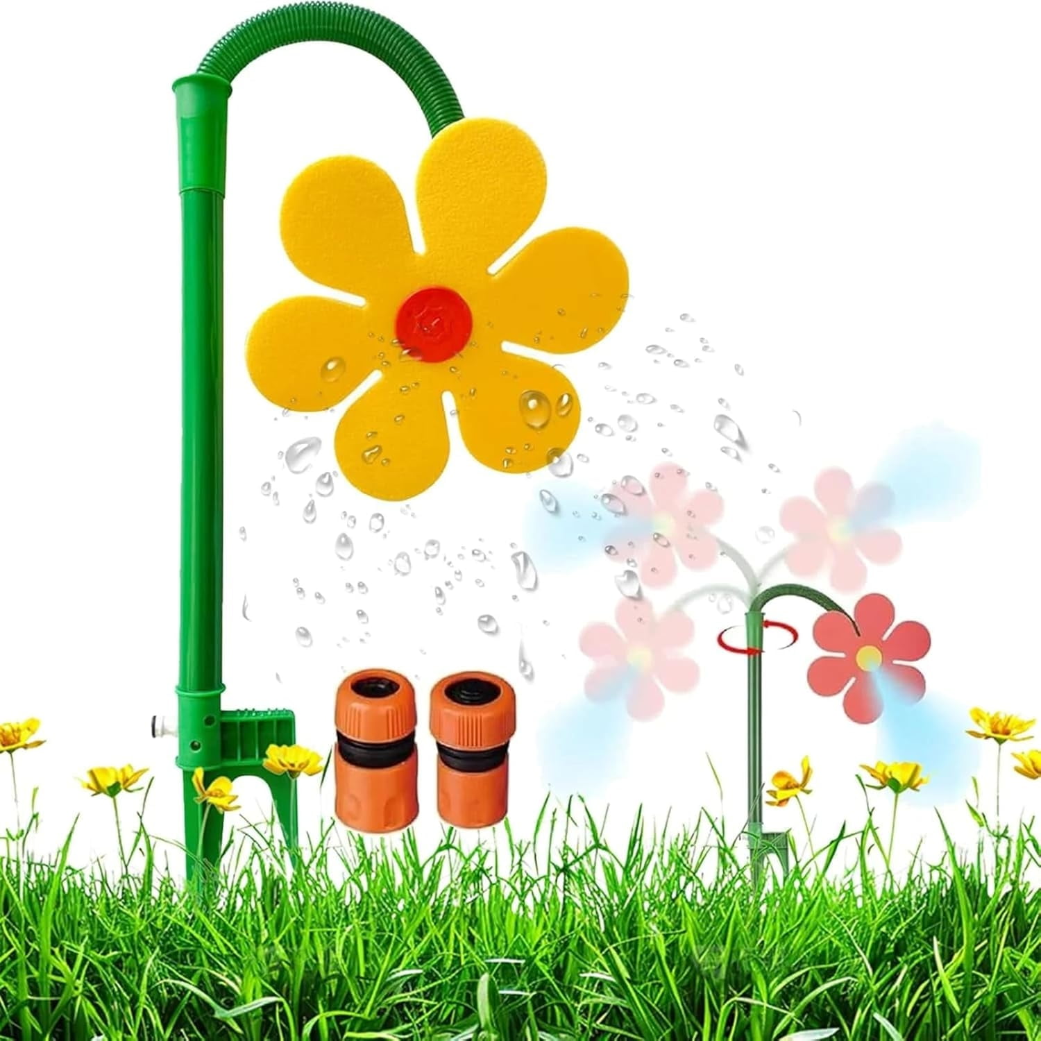 Dancing Daisy Water Spinner for Yard, 366° Rotating Sunflower Water ...