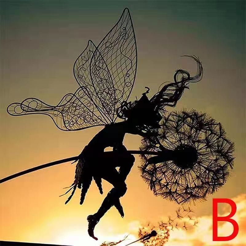 Dancing Fairy Statue Steel Wires Fairy Elf Dandelion Miniature Sculpture Mythical Garden ...