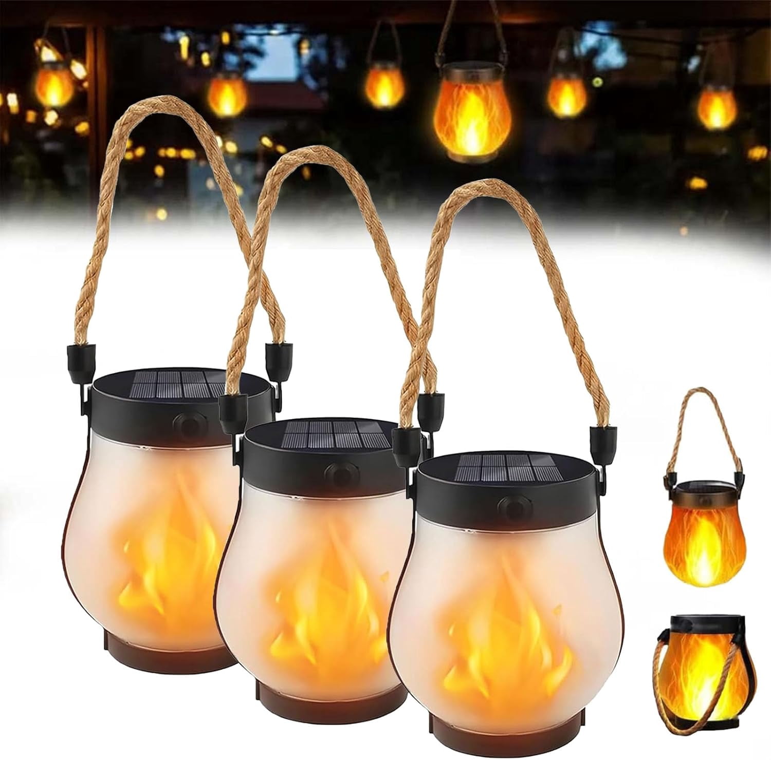 Dancing Flame Solar Lantern Outdoor Lights, Hanging Waterproof Flame ...