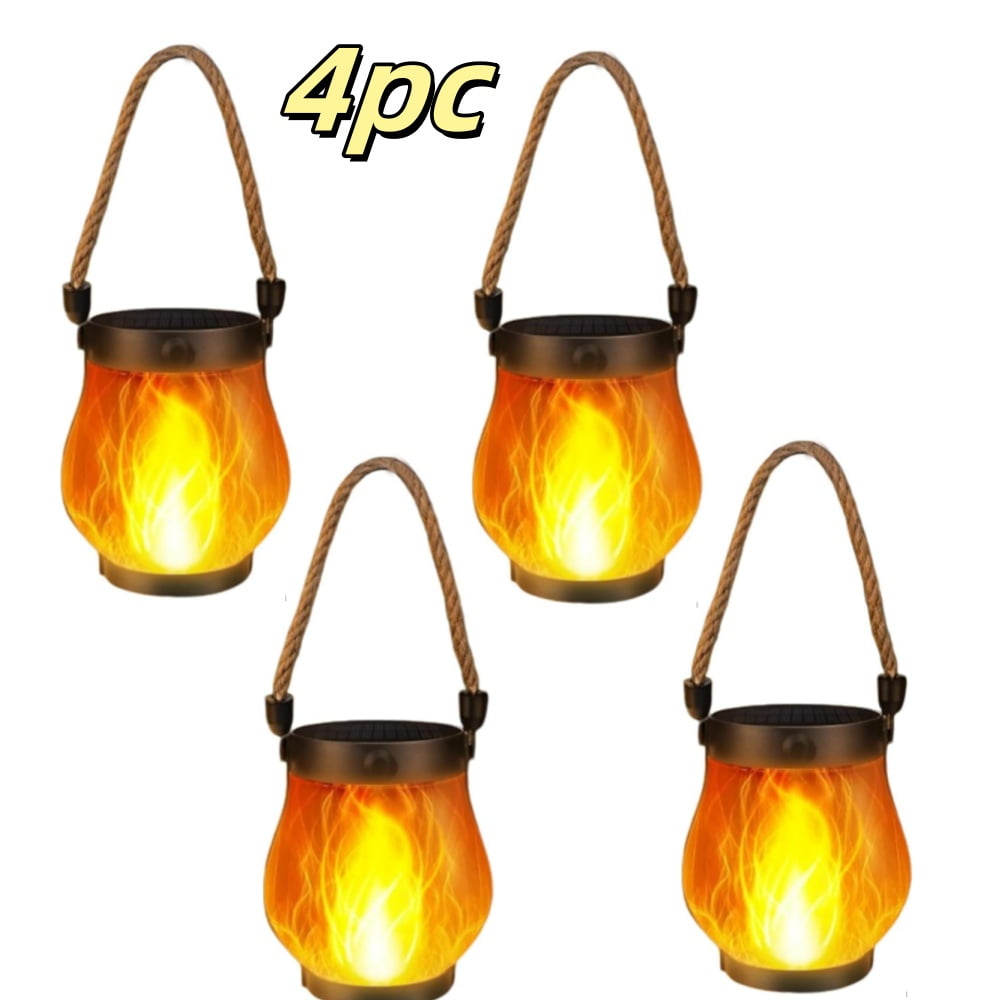 Dancing Flame Solar Lantern Outdoor Lights, Upgraded Flickering Flame ...