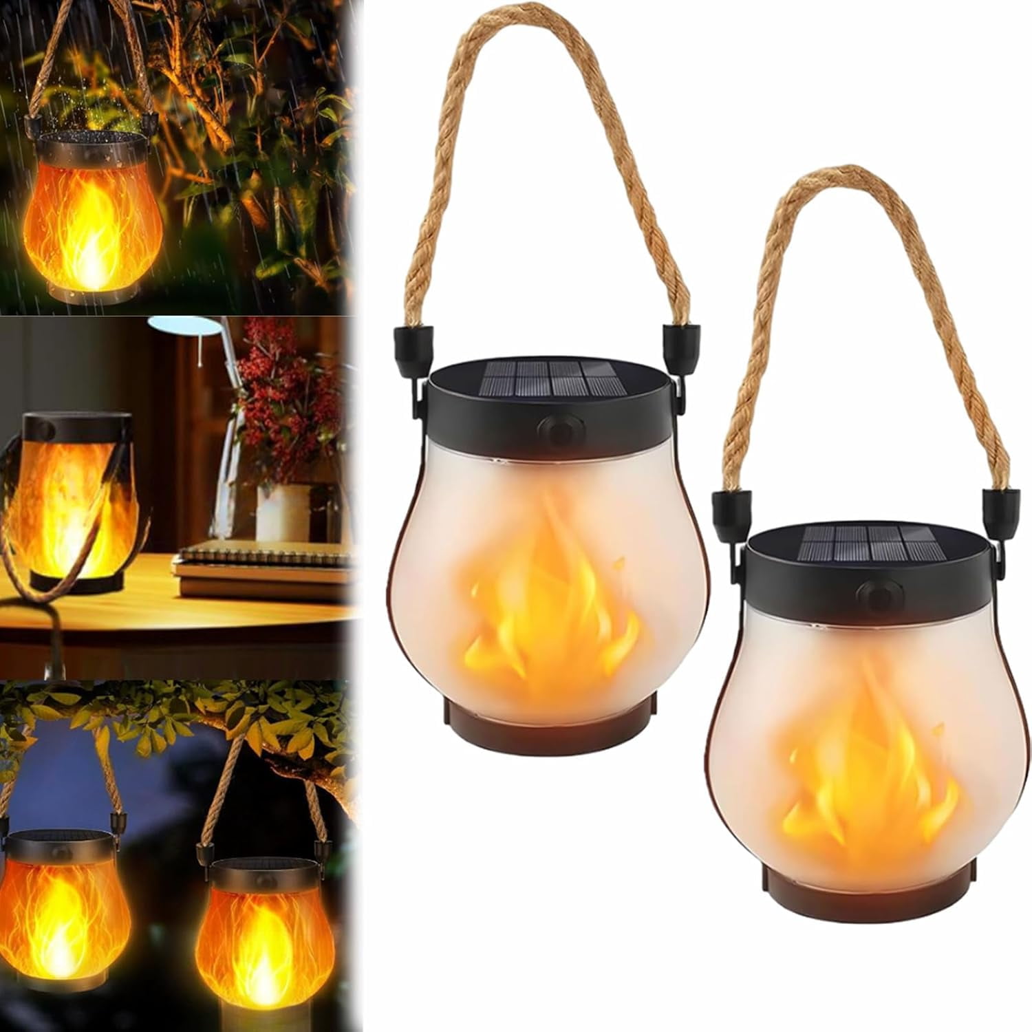 Dancing Flame Solar Lantern Outdoor Lights, Upliftjoys Flickering Flame ...