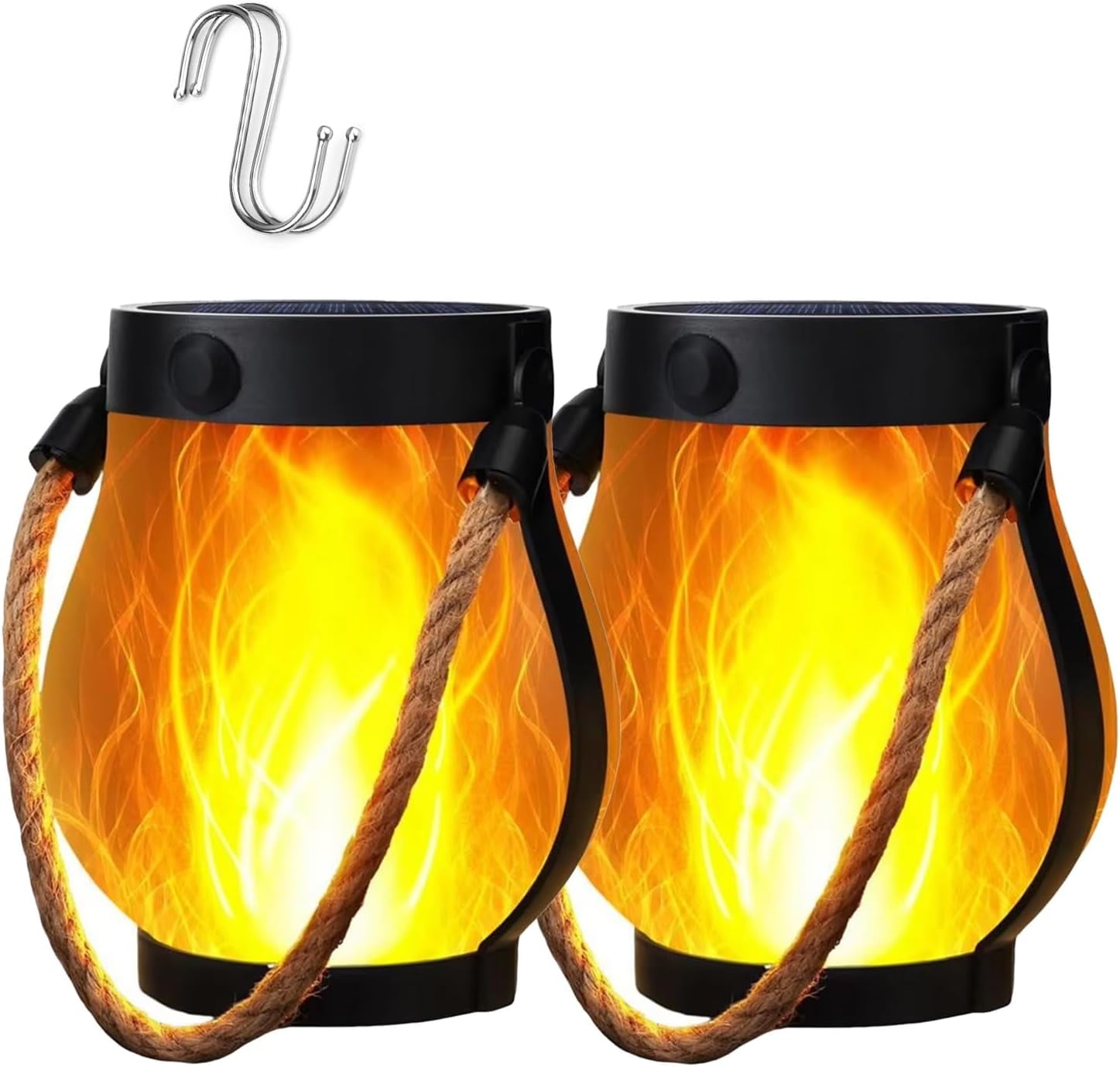 Dancing Flame Solar Lantern Outdoor Lights, Waterproof Garden Lightswith 2 Modes Dual Charging ...