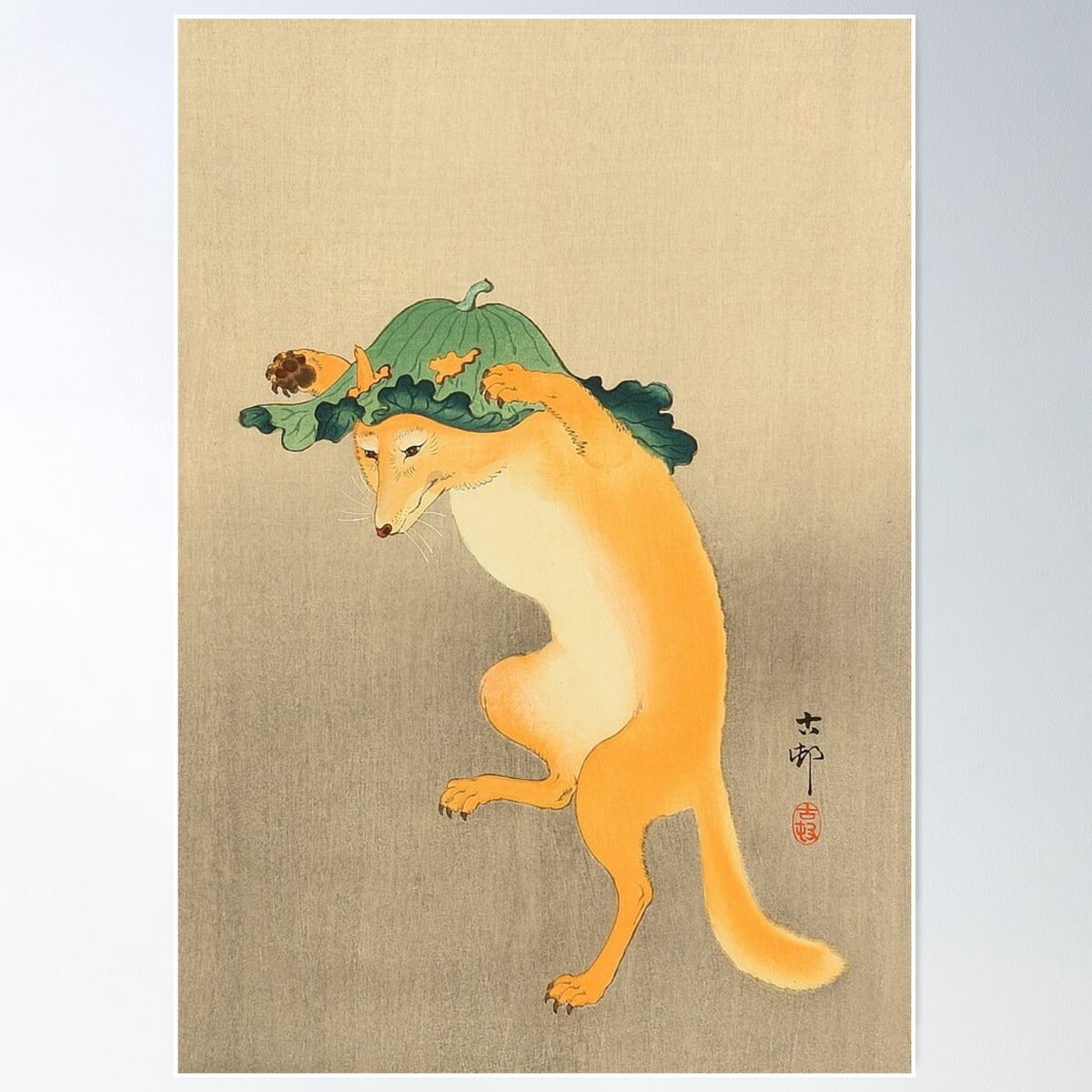 Dancing Fox With Lotus-Leaf Hat Koson Ohara Shinhanga Poster Wall Art ...