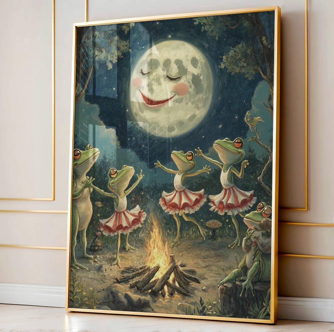 Dancing Frogs Under Full Moon Vintage Whimsical Fairy Tale Nursery Wall ...