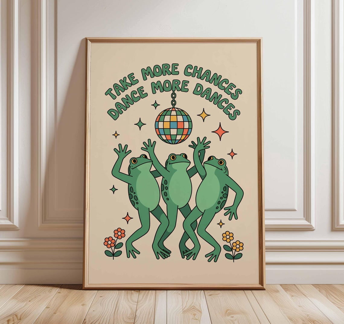 Dancing Frogs Retro Disco Wall Art Positive Quote Funky Animal Decor ...