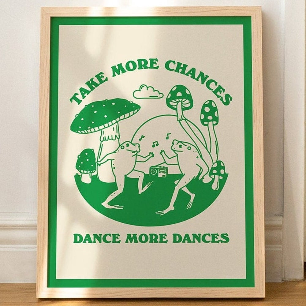 Dancing Frogs Retro Print, Print, Self Care Wall Art, Cute Wall Decor ...