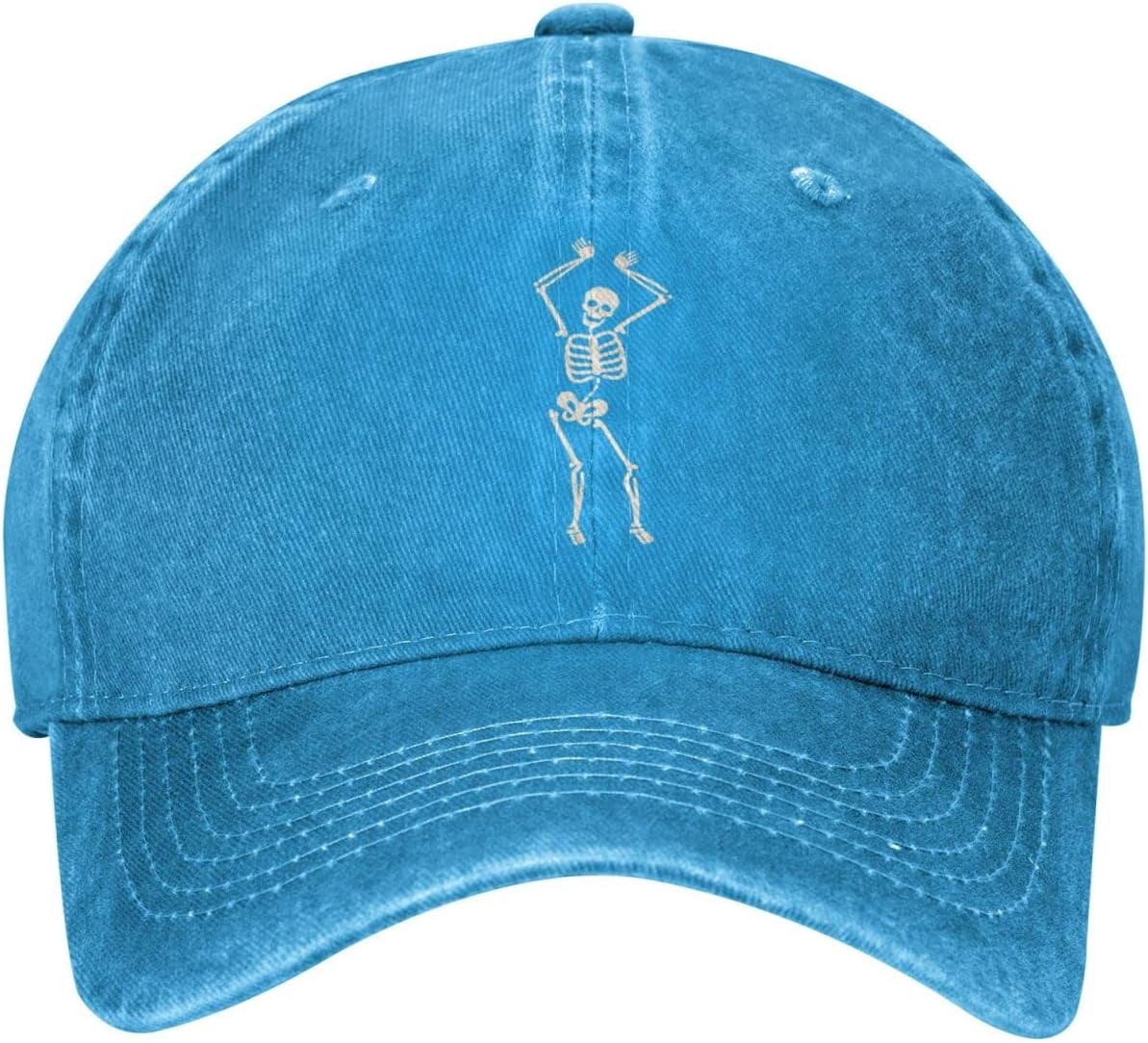 Dancing Funny Skeleton Distressed Adjustable Washed Denim Low Profile ...