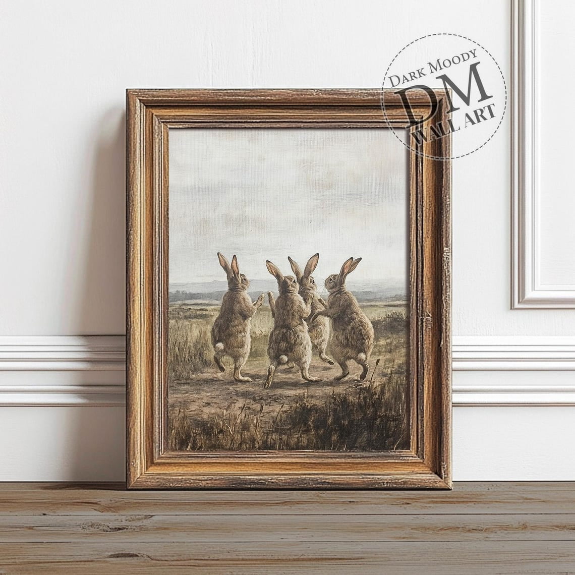 Dancing Hares In Field, Moody Wall Art, Vintage Animal Nature Print ...