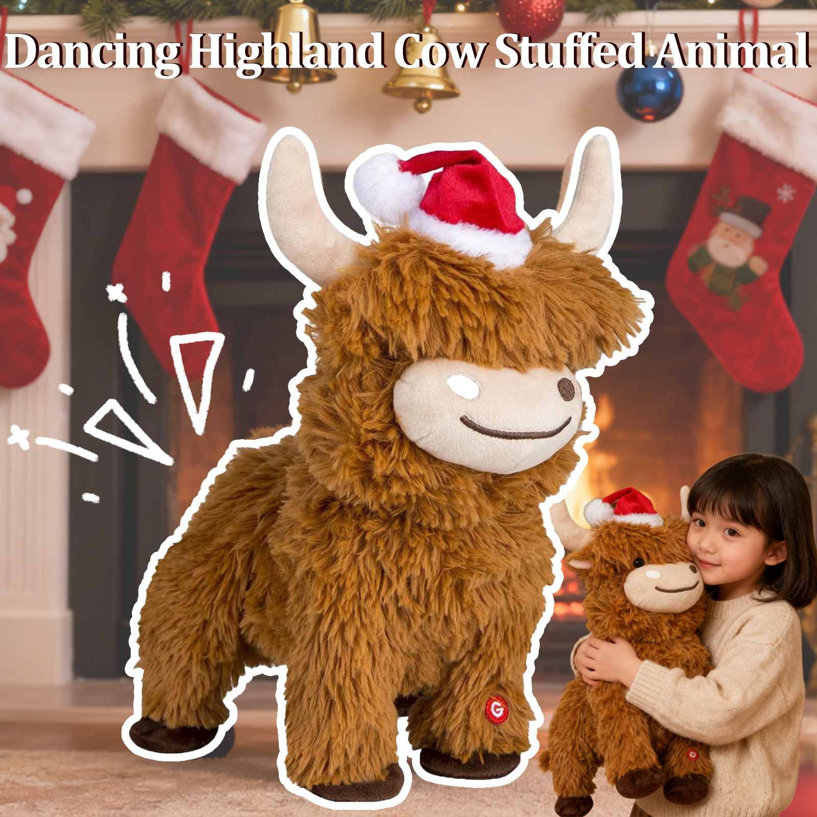 Dancing Highland Cow Christmas Plush, 10 Inches Tall, Animated Stuffed ...