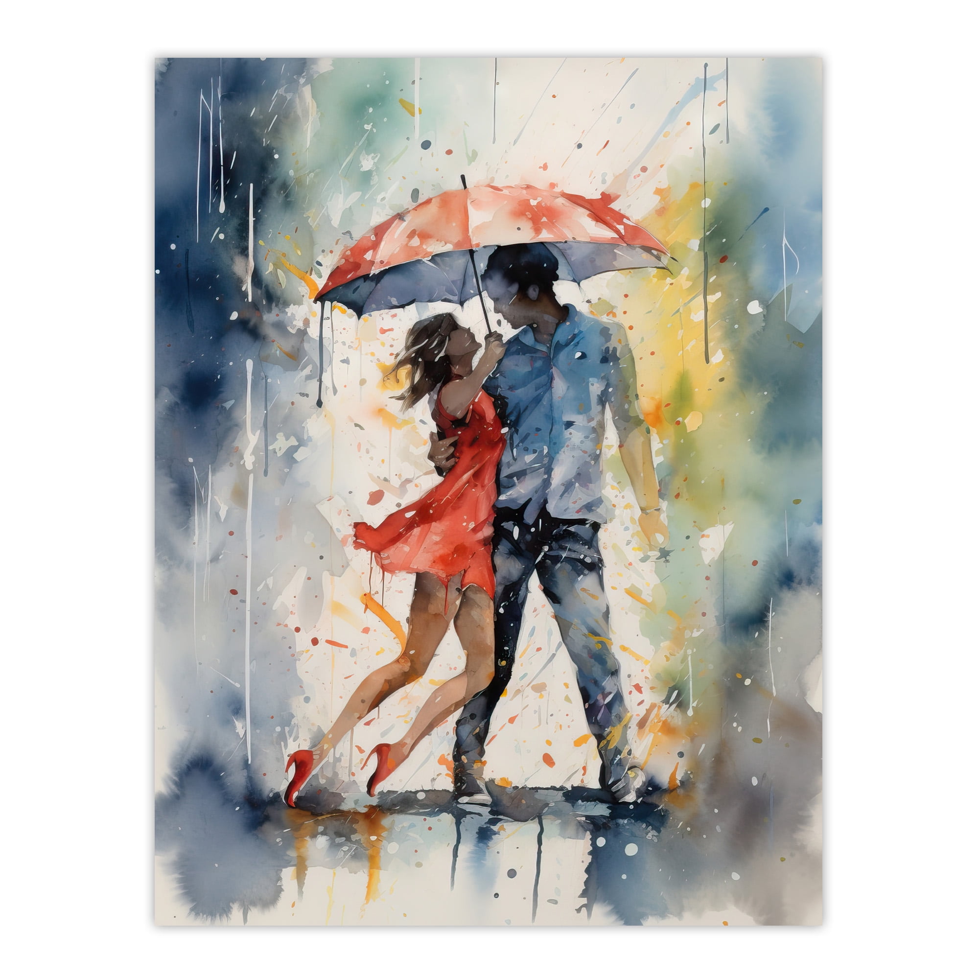 Dancing In The Rain Watercolour Romance Red Blue Painting Rhythm Body ...