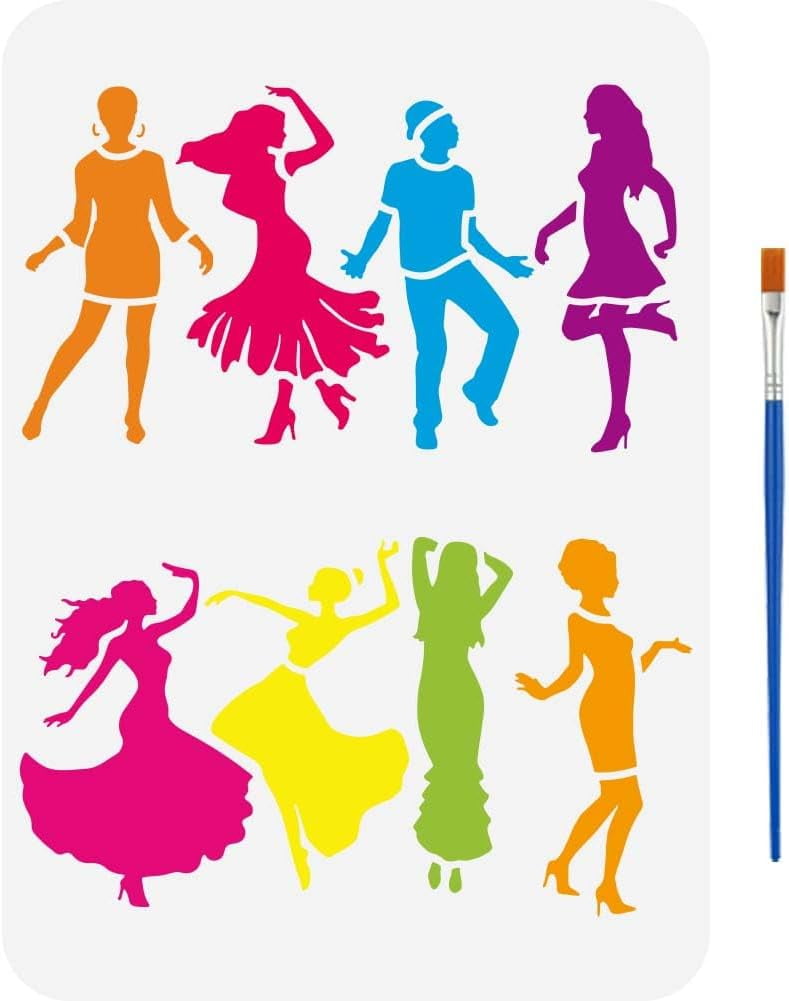 Dancing Lady Stencil with a Paint Brush 11.7x8.3Inch Dancing Lady ...