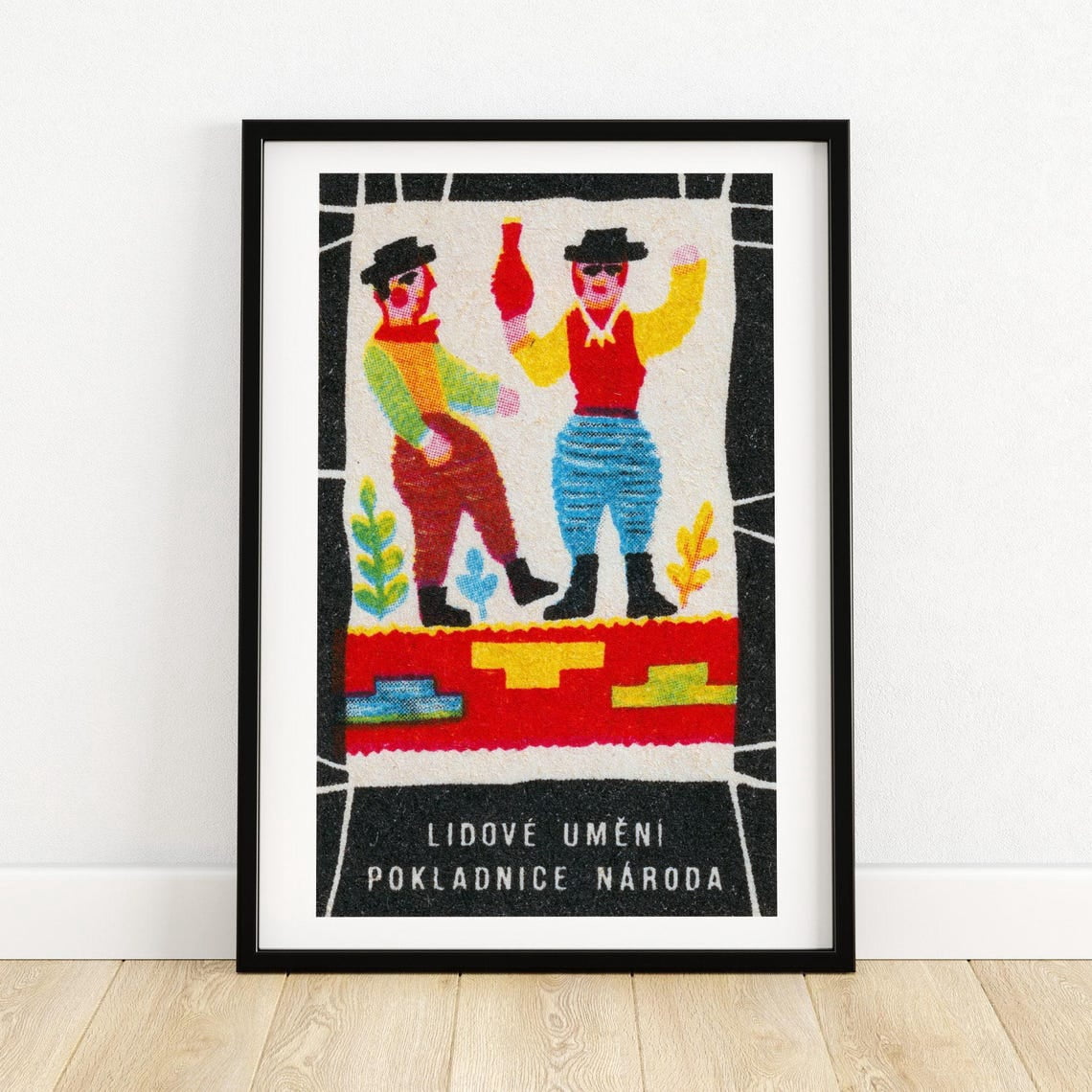 Dancing Men Folk Art - Matchbox Print - Czech Wall Art - Vintage Czech ...