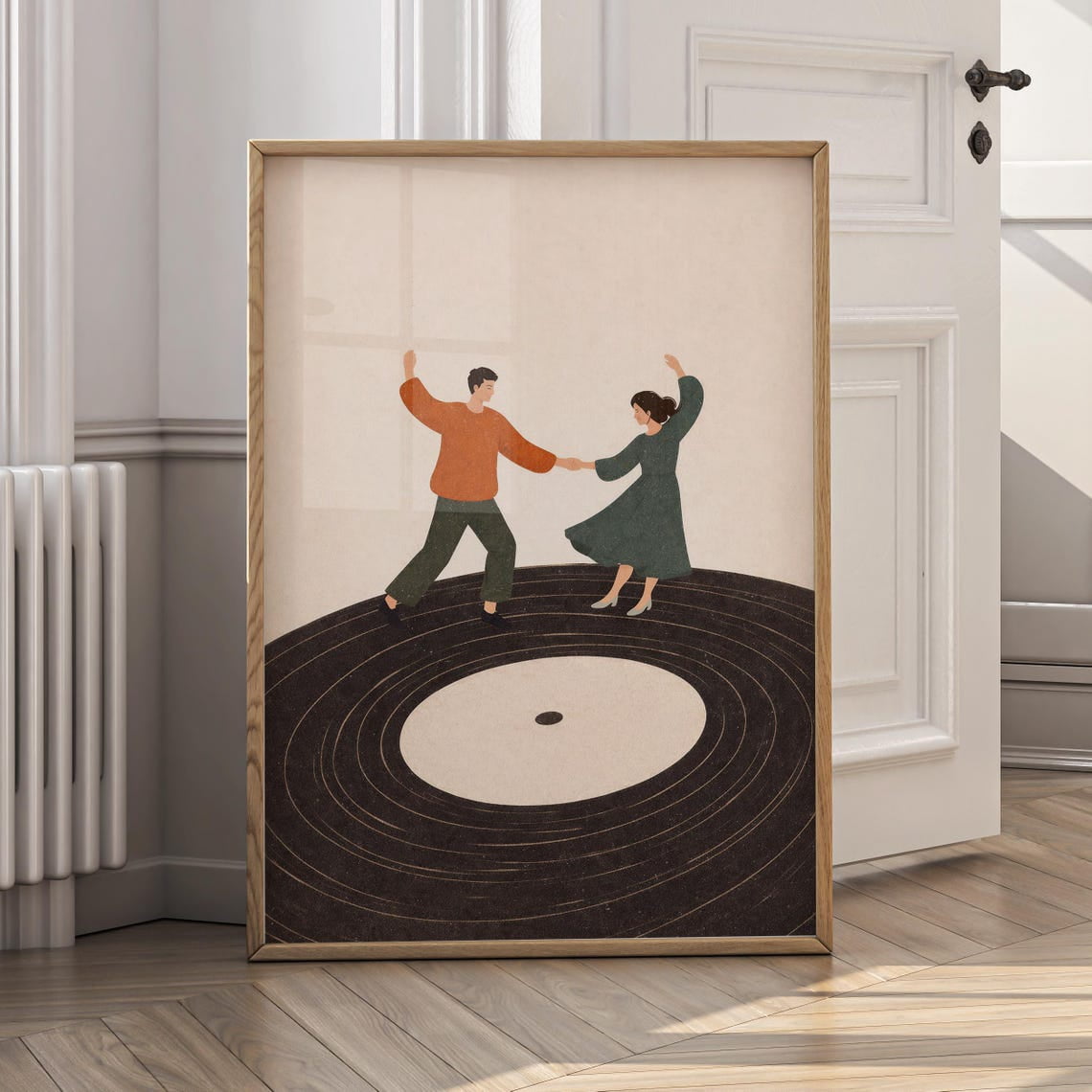 Dancing On A Vinyl Couple Dance Illustration Retro Music Minimalist ...