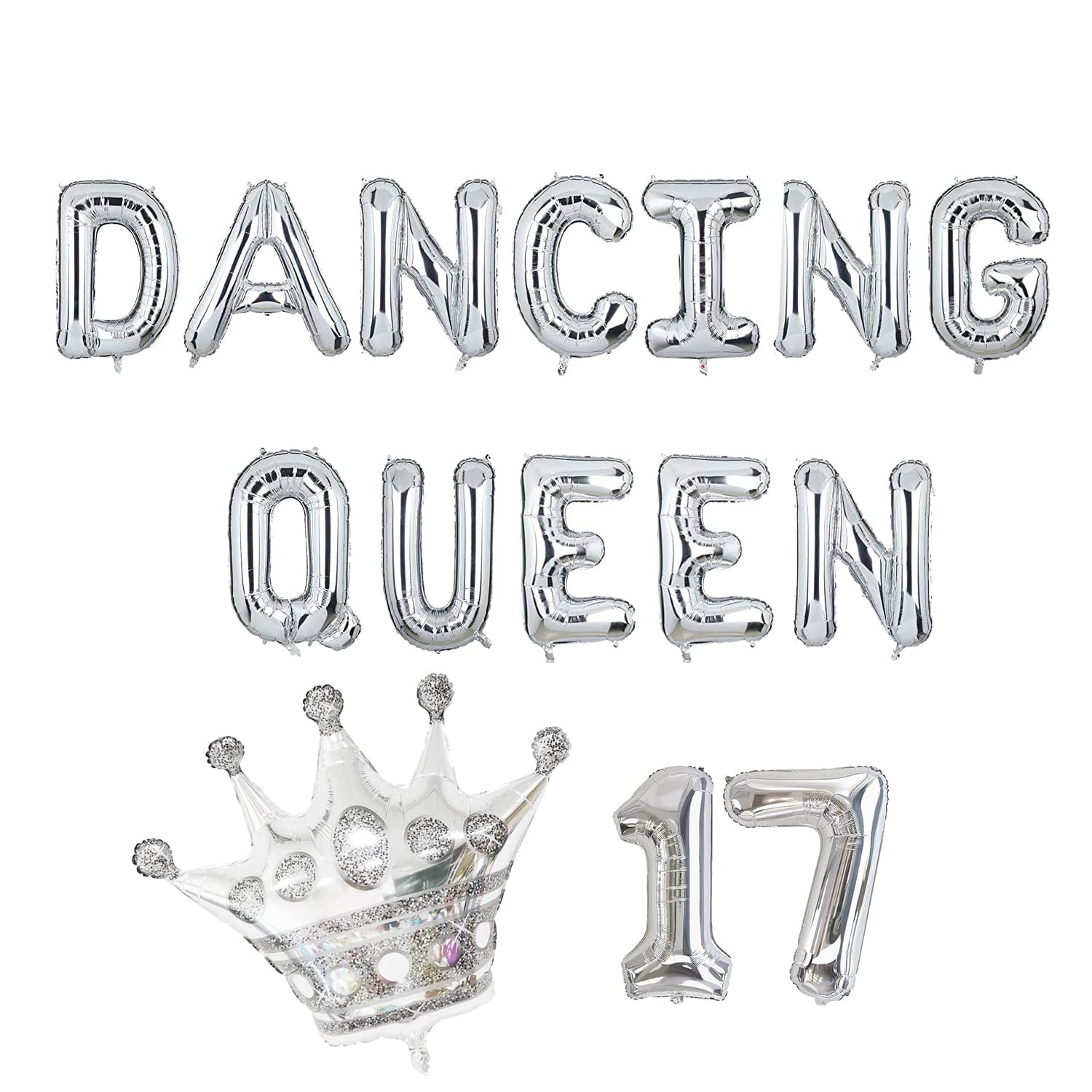 Dancing Queen 17th Birthday Decoration Silver Dancing Queen 17 balloons ...