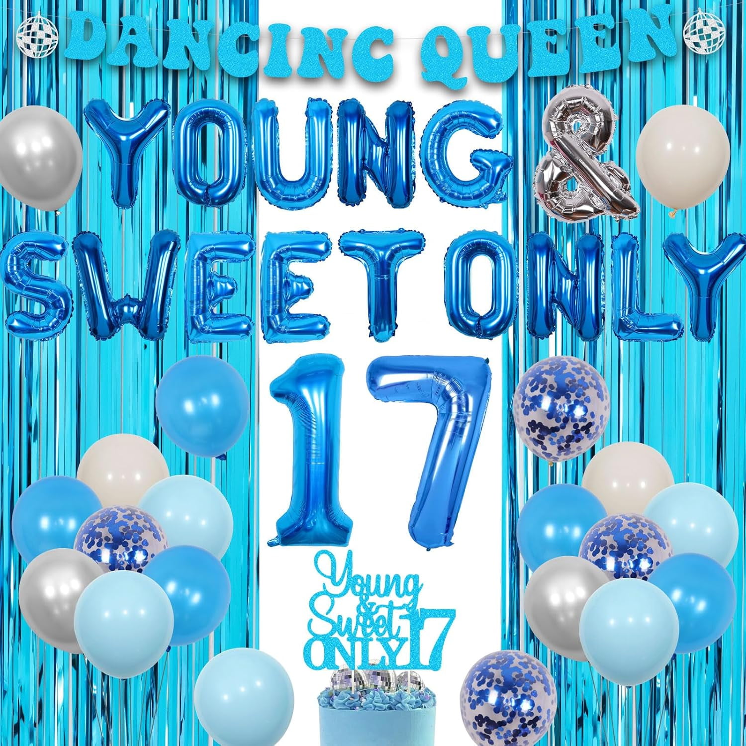 Dancing Queen 17th Birthday Party Decorations for Girls Young and Sweet Only 17 Birthday ...
