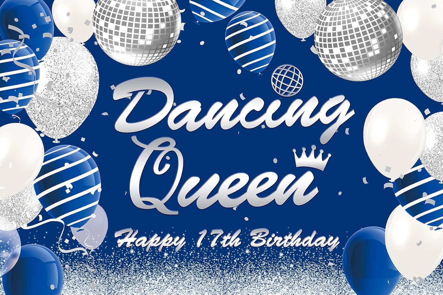 Dancing Queen Party 17th Birthday Banner Backdrop Decorations Blue ...