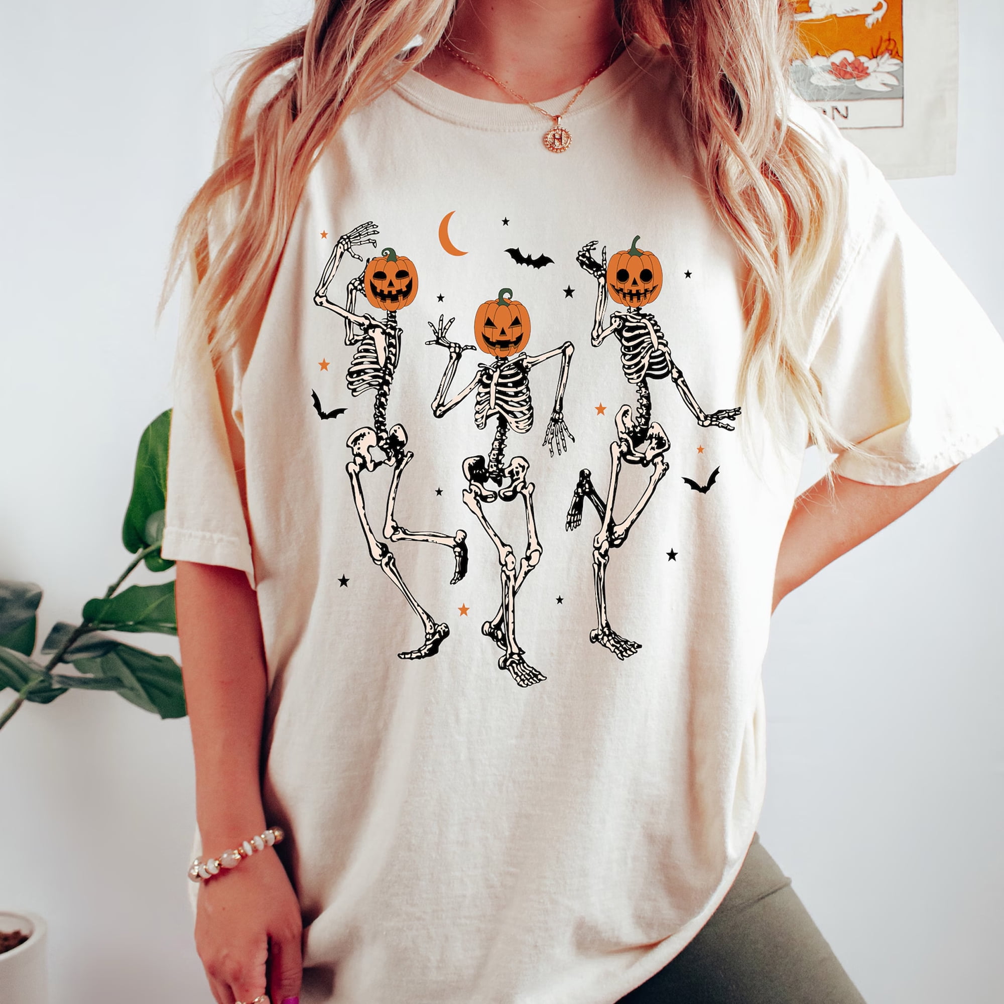 Dancing Skeleton Pumpkin Head T-Shirt – Spooky Halloween Party Graphic ...
