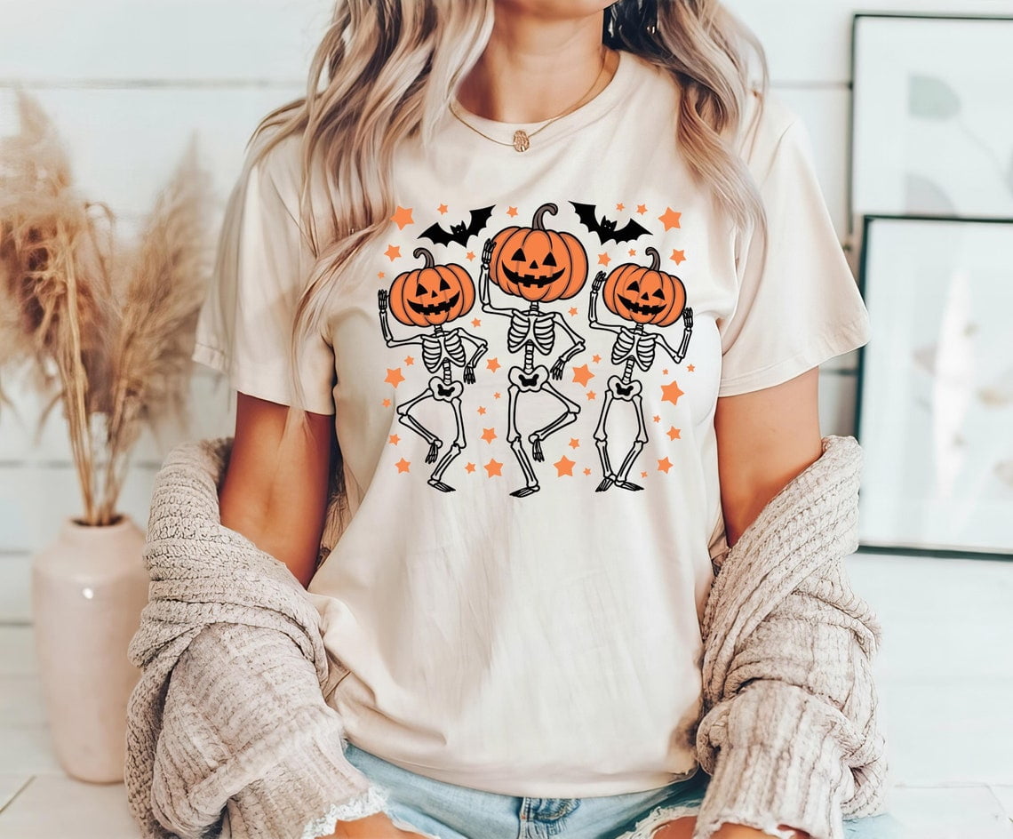 Dancing Skeleton Pumpkin Shirt, Gift Shirt, Party Costume, Fall Sweater ...