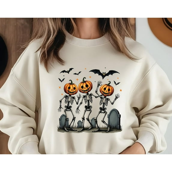 Dancing Skeleton Pumpkin Sweatshirt, Spooky Season, Skeleton Fall ...