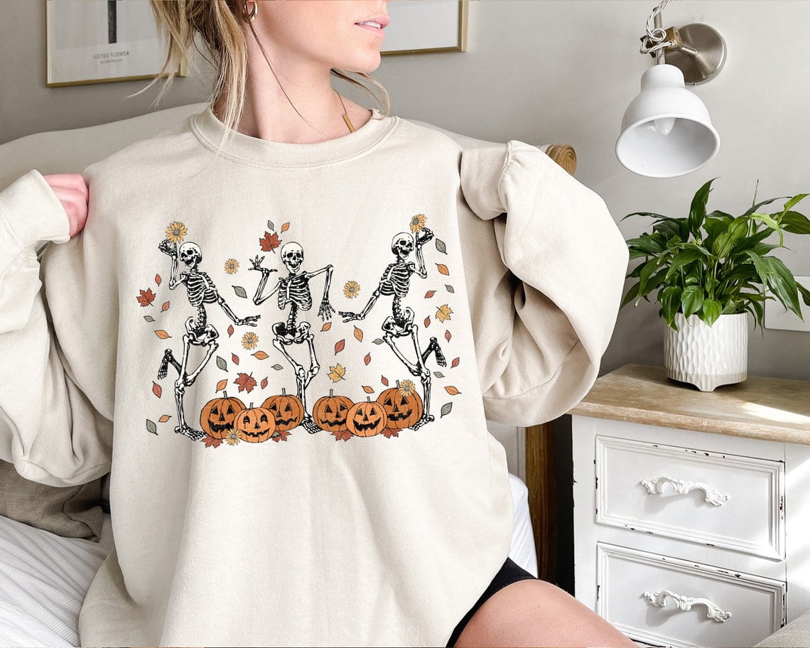 Dancing Skeleton Sweatshirt, Pumpkin Sweater, Pumpkin Skeleton Shirt ...