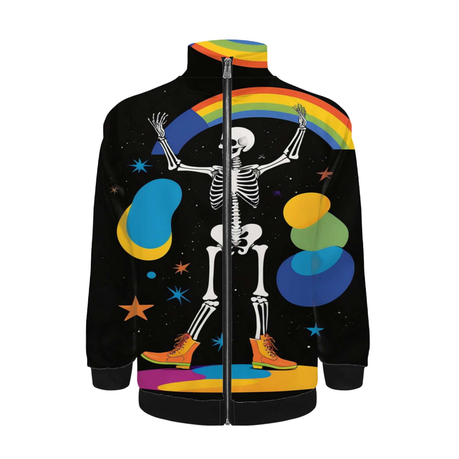 Dancing Skeleton With Colorful Background Jacket Men's Street Cool Long ...