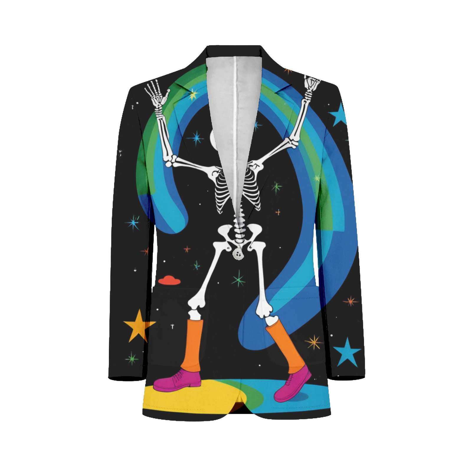 Dancing Skeleton With Colorful Background Men's Suit Blazer Casual ...