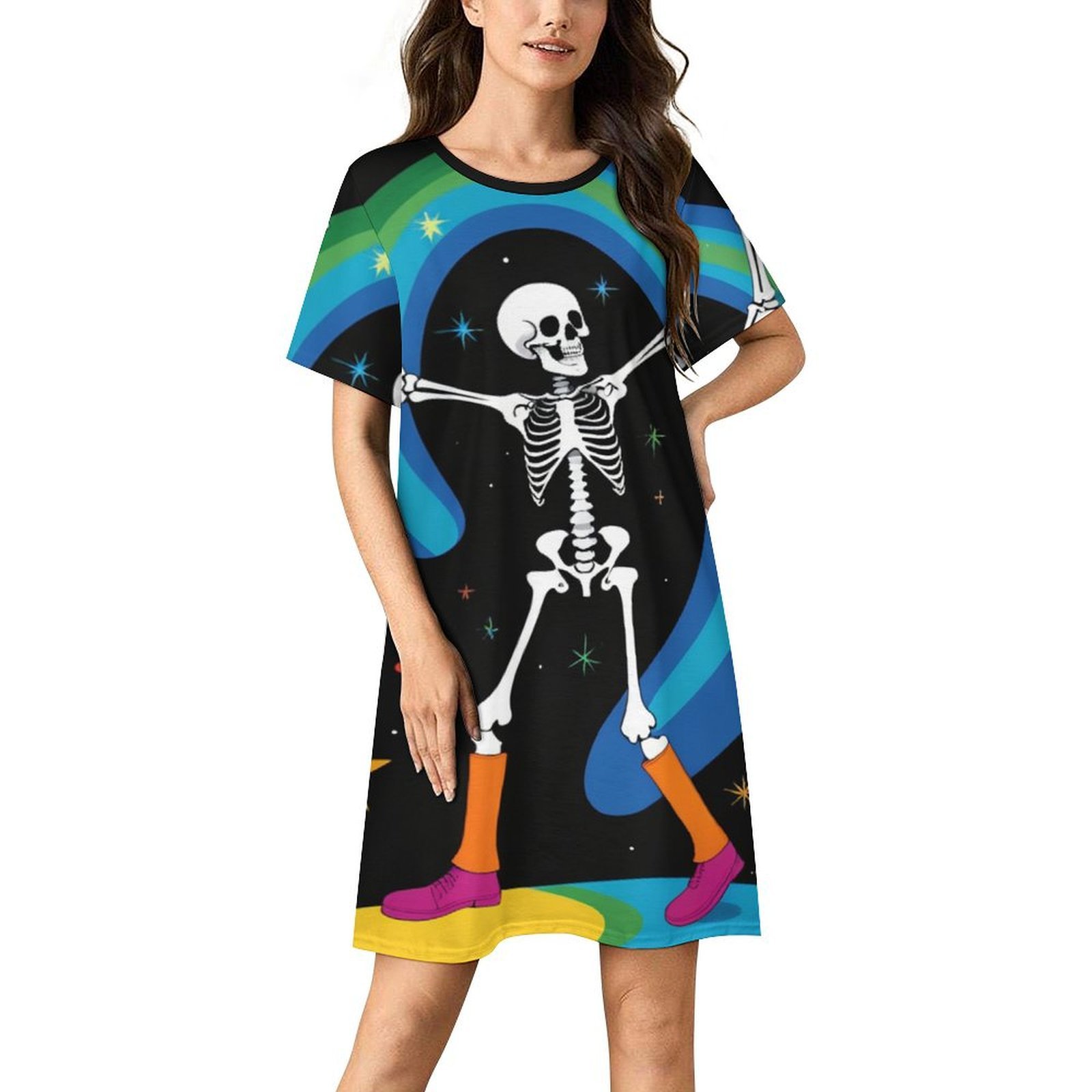 Dancing Skeleton with Colorful Background Women Nightgown Sleepwear ...