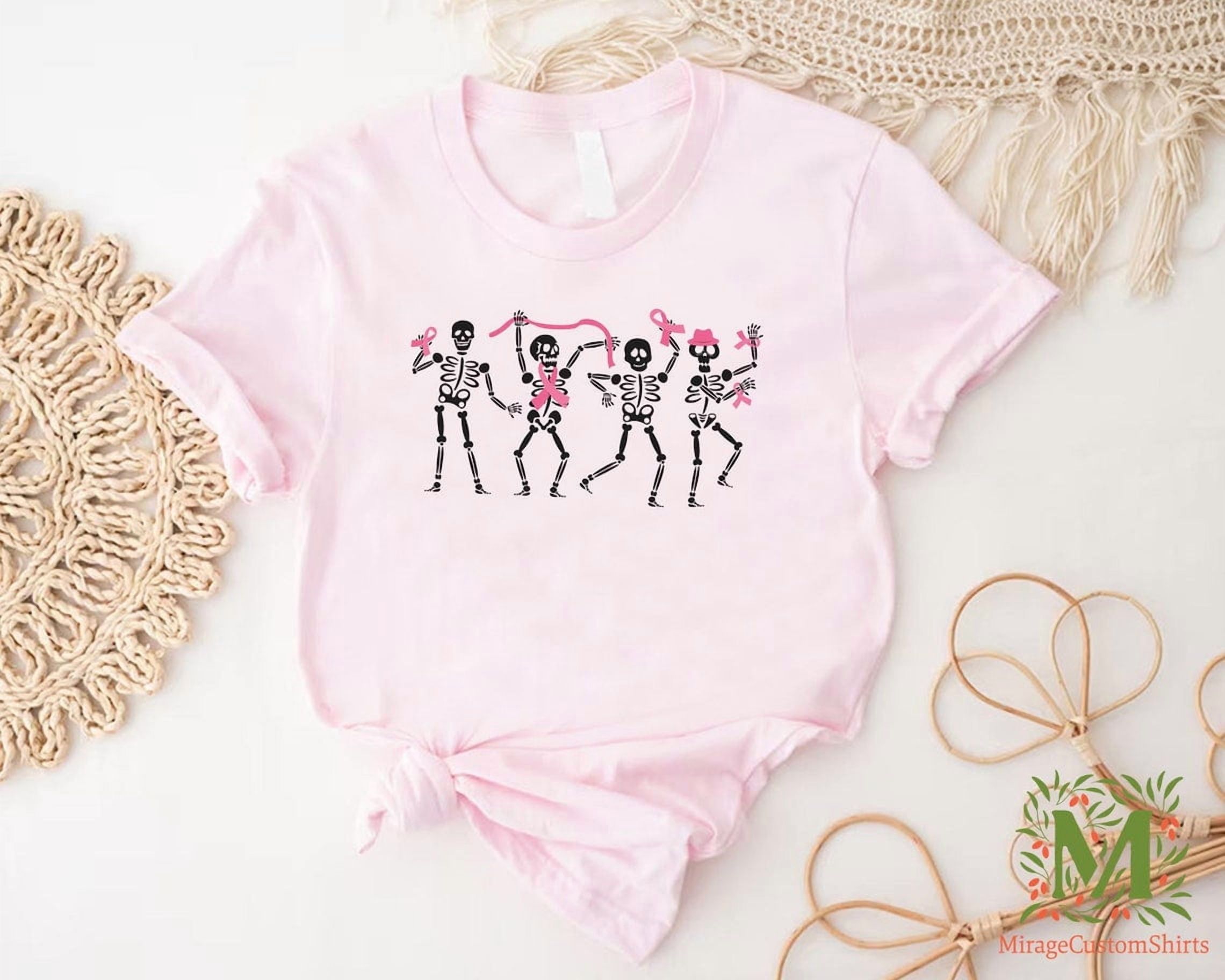 Dancing Skeletons Breast Cancer Shirt, Skeletons Pink Ribbon Cancer ...