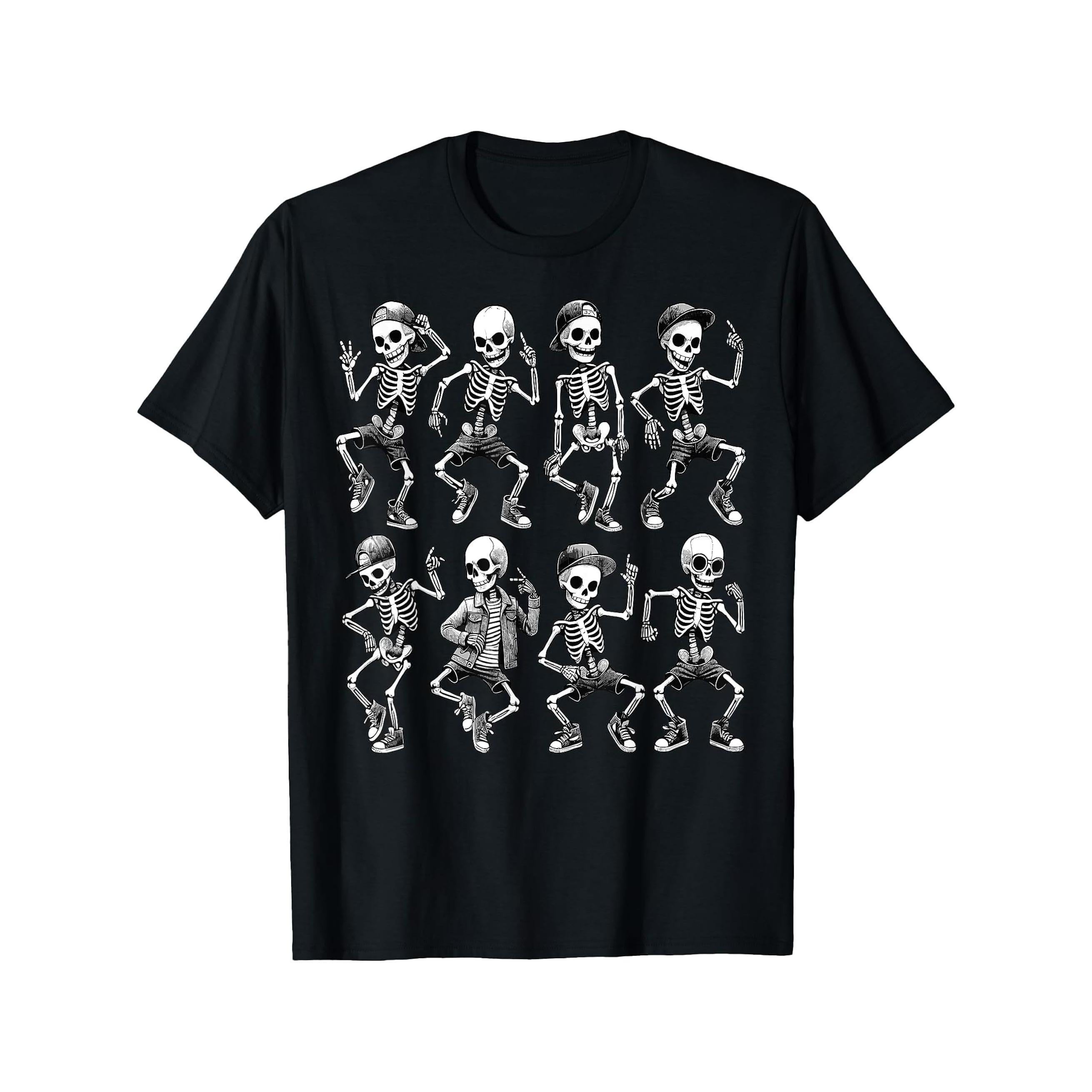 Dancing Skeletons Graphic Tee, Short Sleeve, Black, Fun Halloween ...