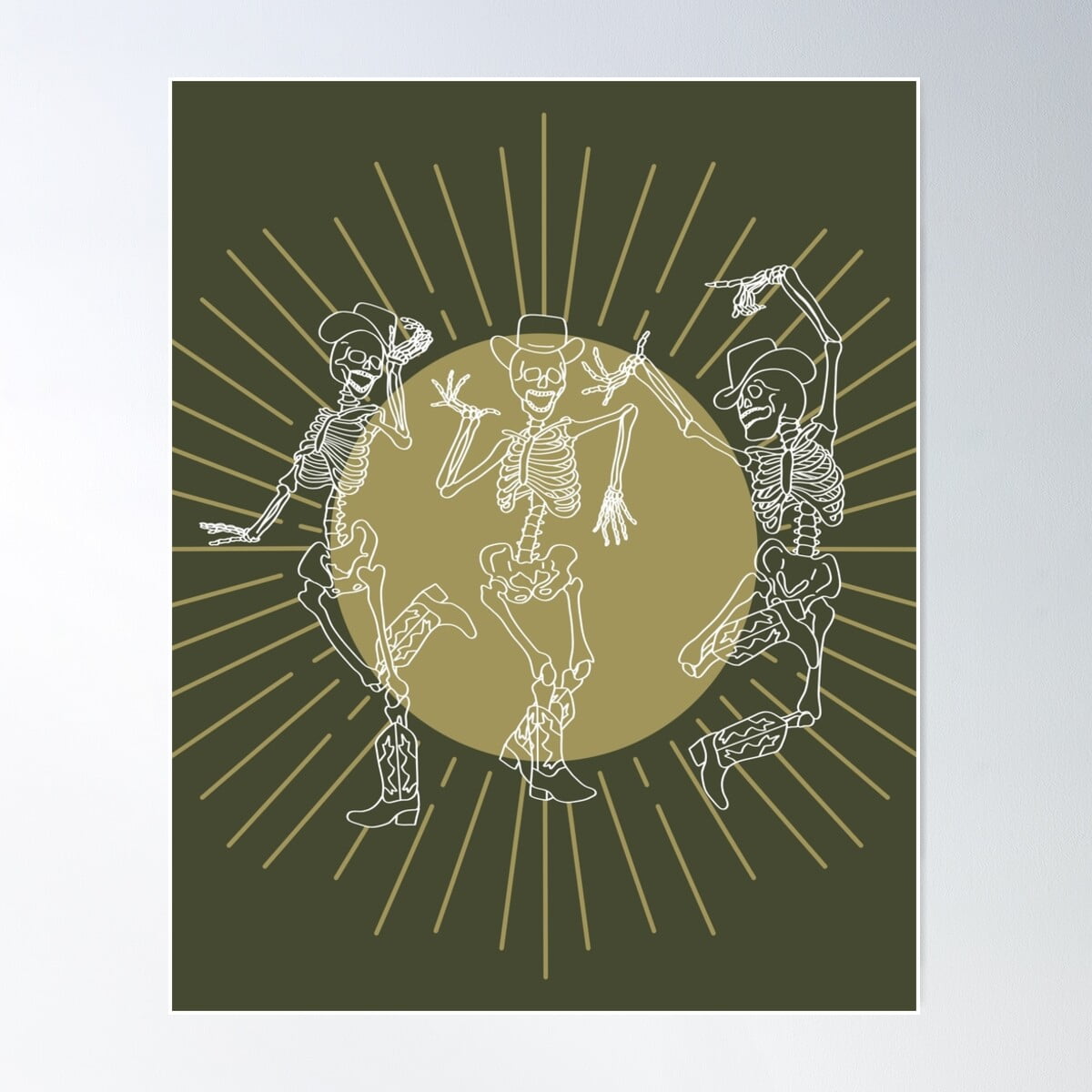 Dancing Skeletons (Green) Poster Wall Art, Modern Wall Decor For Living ...