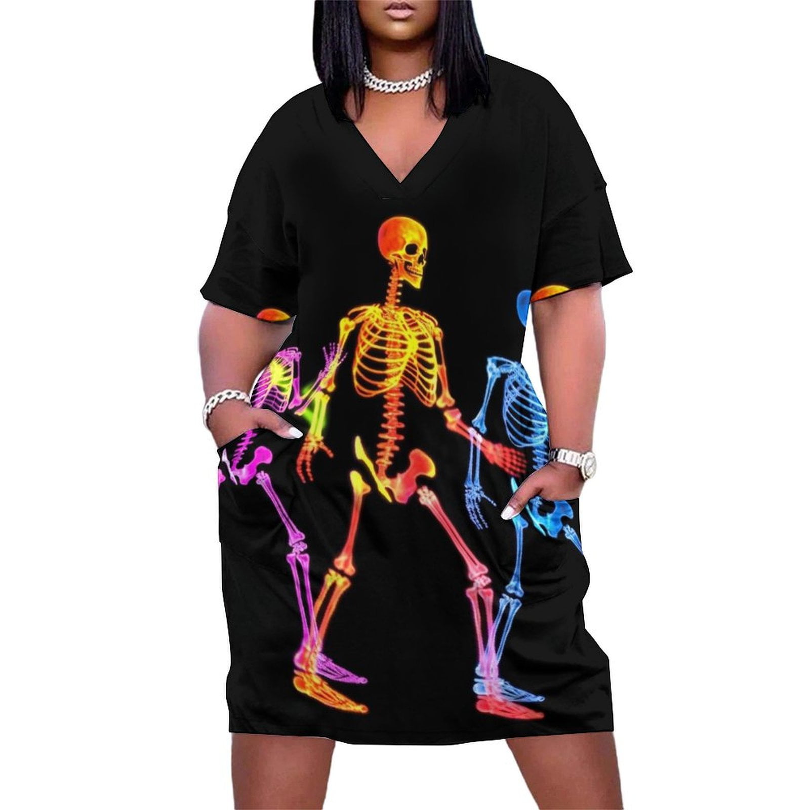 Dancing Skeletons Loose Pocket Dress elegant guest wedding dress african dresses for woman ...