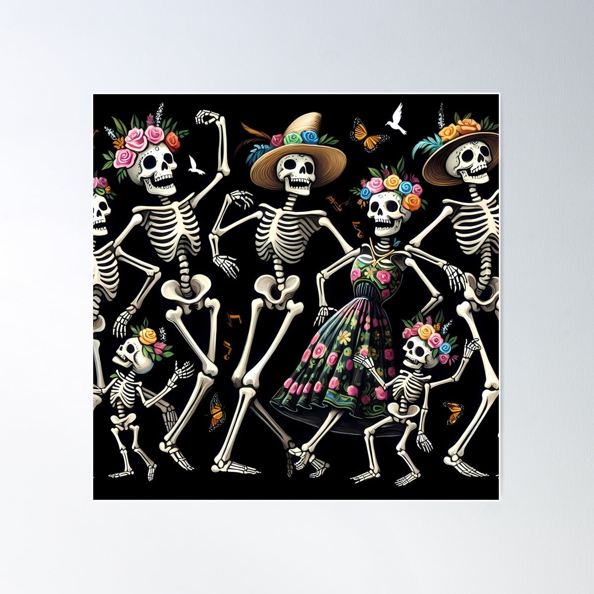 Dancing Skeletons Poster Wall Art, Modern Wall Decor For Living Room ...